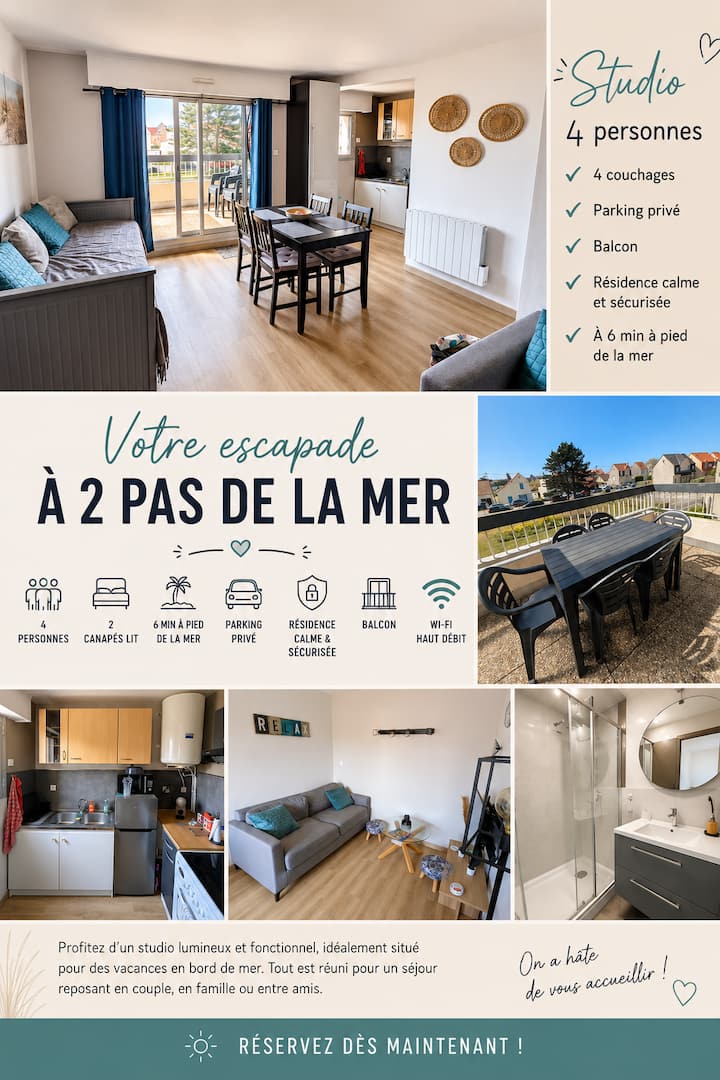 Studio Lumineux 4 Pers Parking Balcon Wi-fi - Merlimont