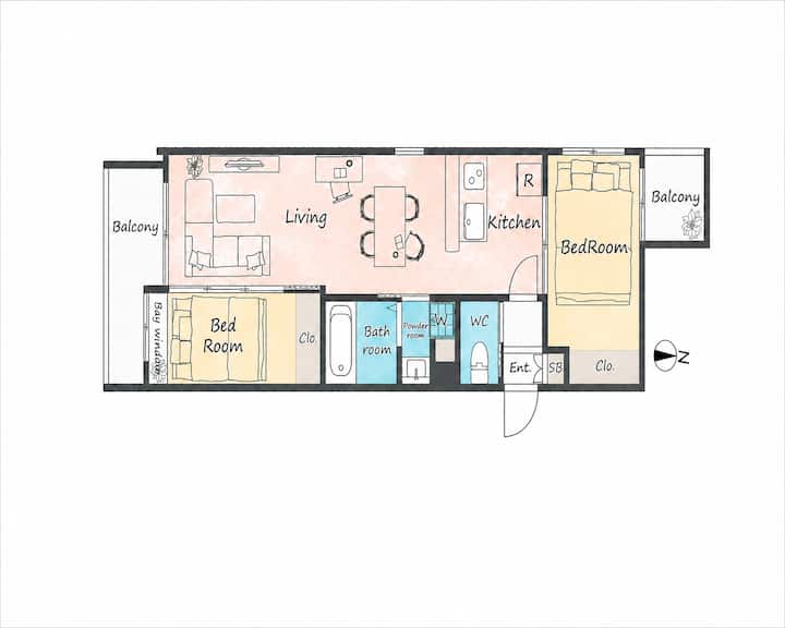 Direct Airport | Tenjin 9 Min | 9 Min Walk | 2br - Fukuoka, Japan