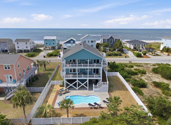 Alma Del Mar: Ocean View 4br With Pool & Hot Tub! - Oak Island, NC