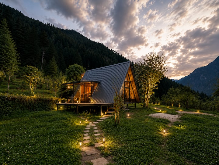 Cozy A-frame Cabin With Mountain & Garden Views - Kasol
