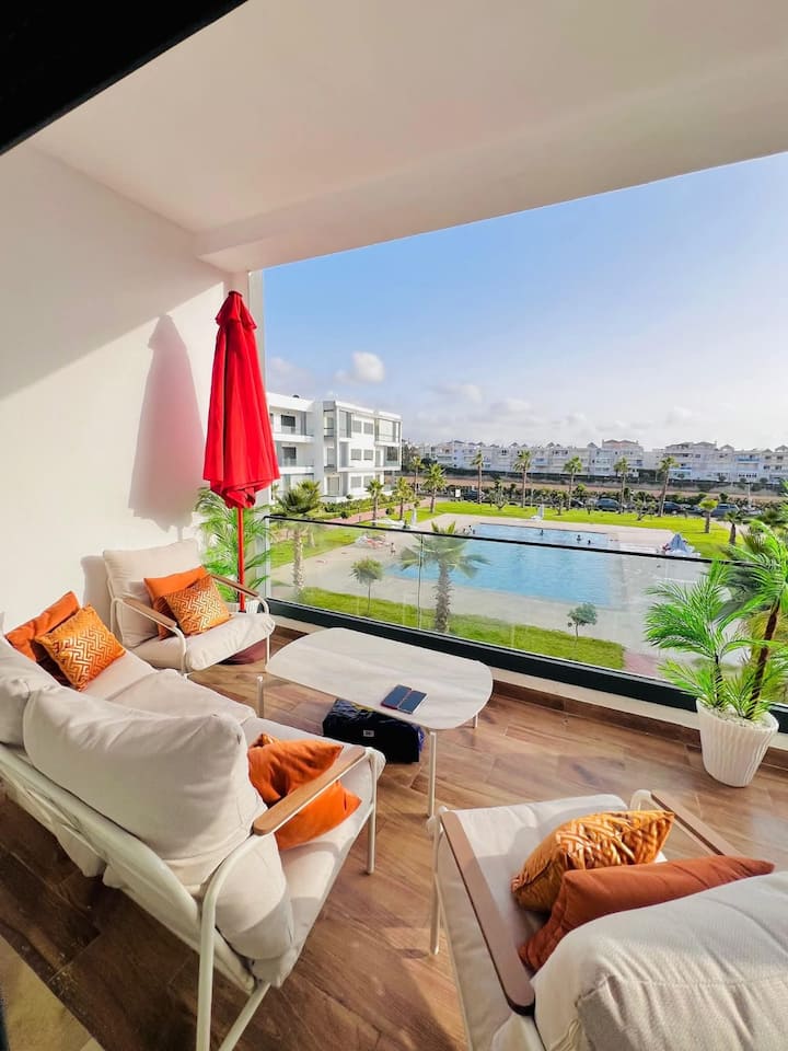 Vue Mer & Piscine | 1 Min Plage | 2 Balcons - Casablanca