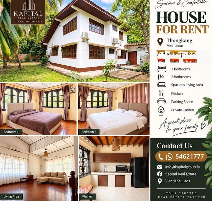 Cozy 3br Vientiane Home With Garden & Parking - Vientiane