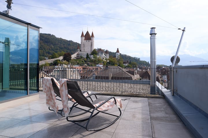 Design Penthouse | Dachterrasse | Kamin & Dampfbad - Thun