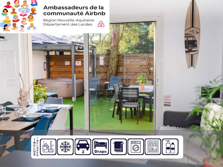 Maison Climatisée /Plage à Pied /Spa Gonflable 35° - Labenne