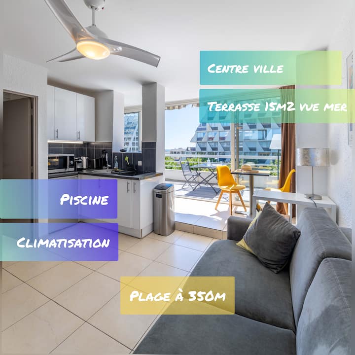 Terrasse 15m2 Vue Mer ☀ Wifi ☀ Clim ☀ Centre Ville - La Grande-Motte