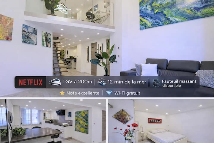 ->Loft, Siège Massant & Netflix, Mer(15 Min)<- - Perpignan