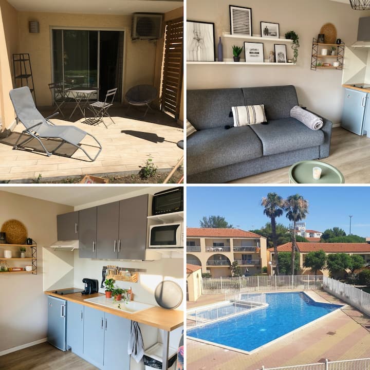 Studio Cosy Avec Piscine Et Tennis + Parking - Canet-en-Roussillon