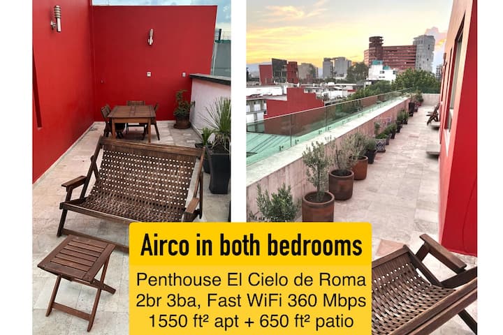 Roma Penthouse Airco—giant 650ft² Patio—fast Wifi - Mexiko-Stadt