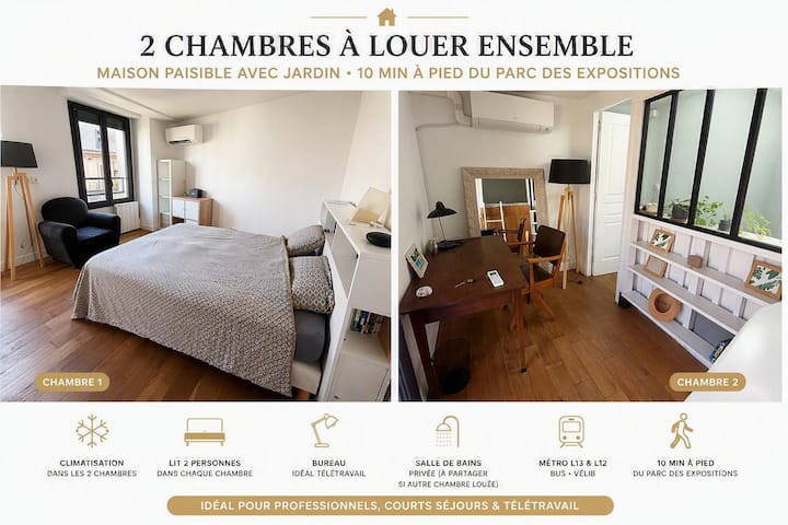 2 Chambres Climatisées-calme-avec Balcon Privé - Paris