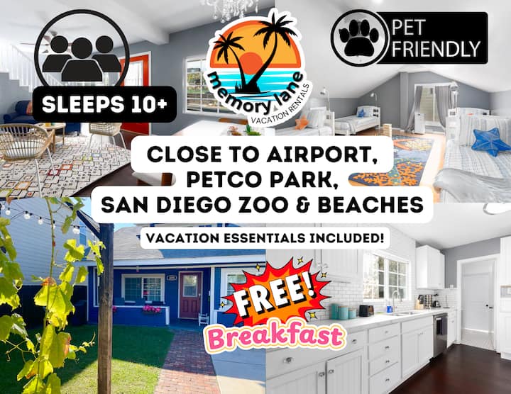 Close To Airport! Free Breakfast! Sleeps 10+ Pets - San Diego, CA