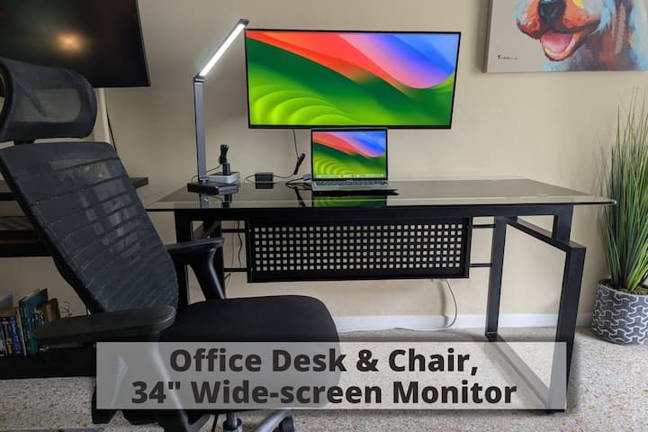 #3 Office Desk & Chair, 34" Wide-screen Monitor - Fort Lauderdale