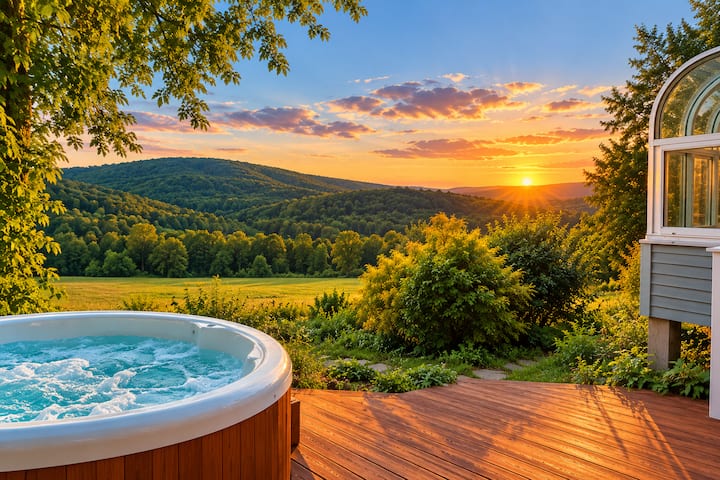 Spectacular Mountain View, Sunroom, Hot Tub, Secluded, Peaceful Getaway - Finger Lakes, NY