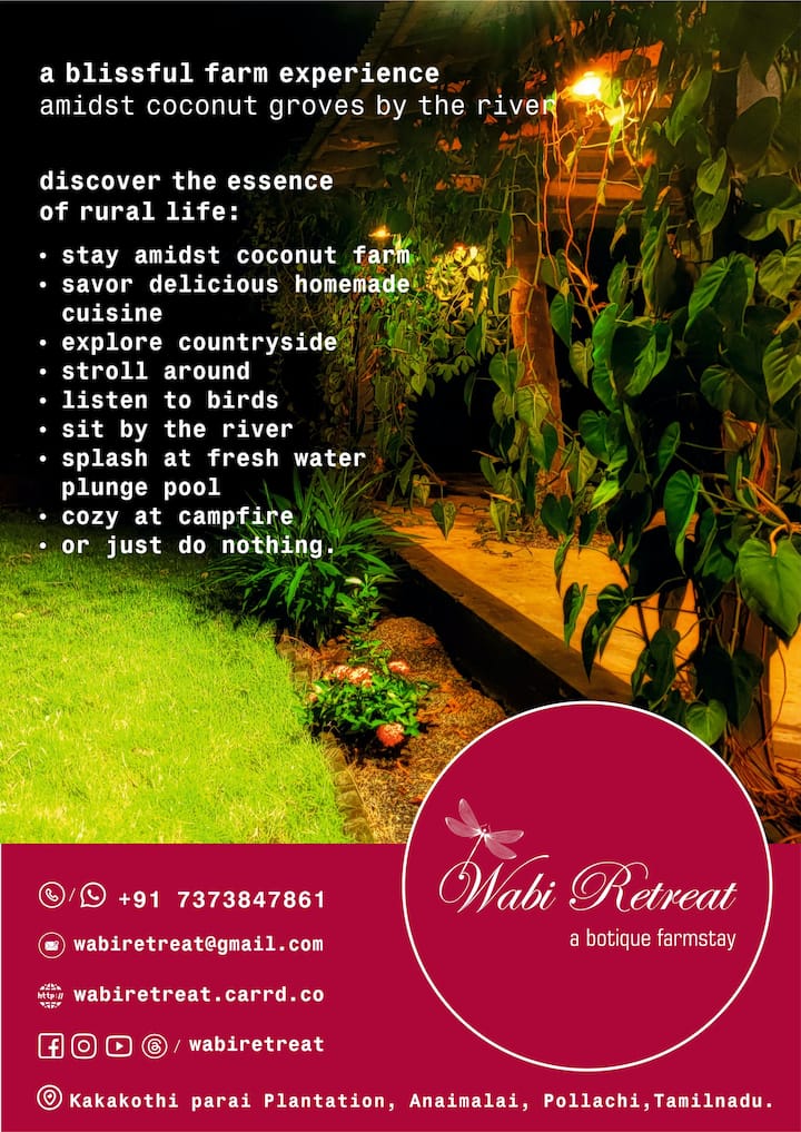 Wabi Retreat
Boutique Farmstay
Private Pool Rooms - Pollachi