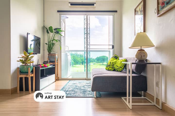 Local Artwork, Golf Course View Balcony - Chiang Mai