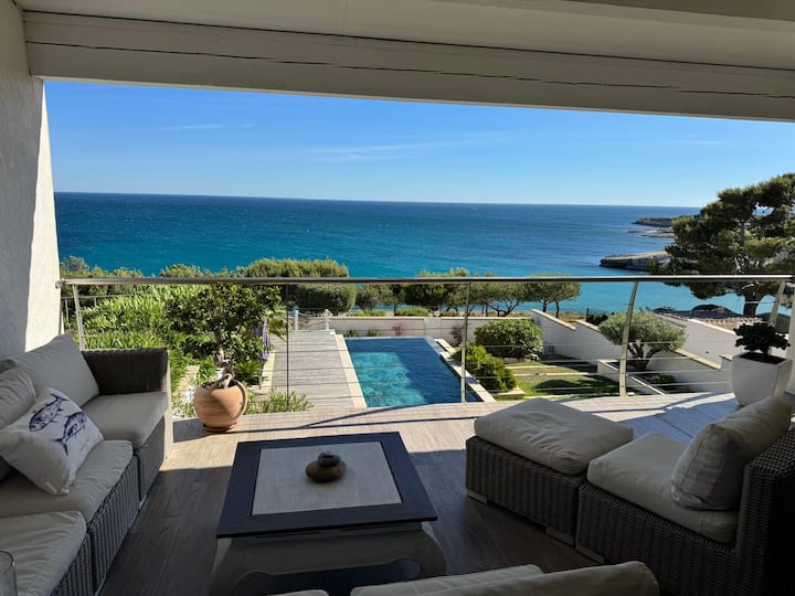 Maison Vue Mer Panoramique Avec Piscine 4 Mn Plage - Martigues