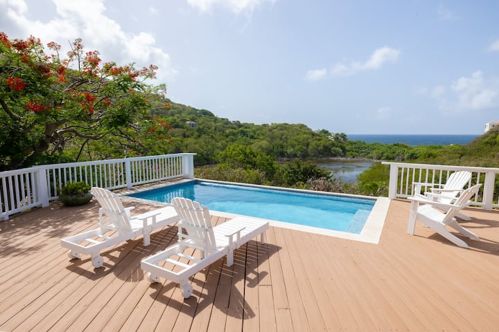 Pool - Ocean View - Large Deck & Pergola - Private - Cruz Bay