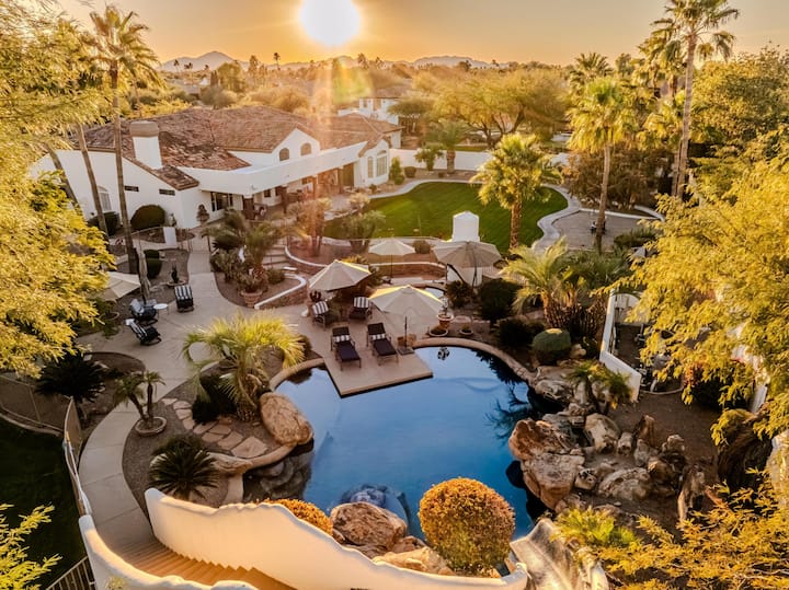 1-acre Lux Private Resort | Pool, Slide, Spa + Gym - Fountain Hills, AZ