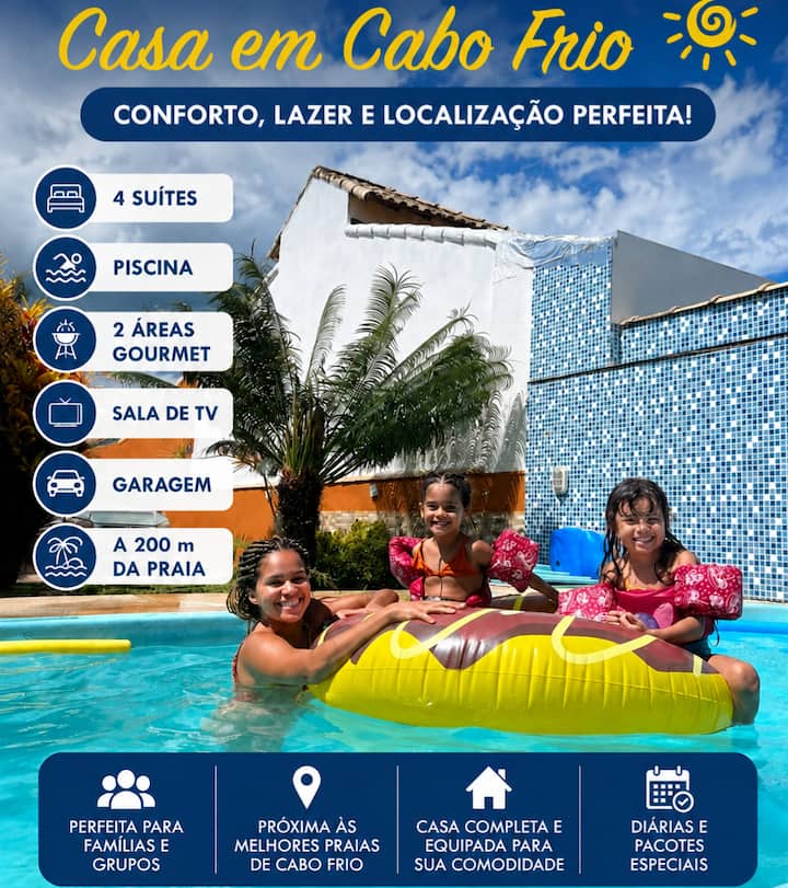 Casa Com Piscina E áRea Gourmet A 200m Da Praia - Cabo Frio