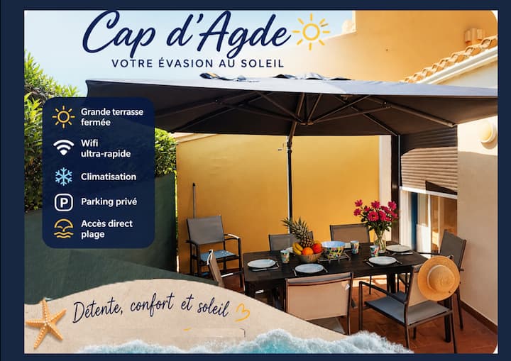 Cap D'agde Confort 6 Pers Terrasse Plage Wifi Clim - Agde