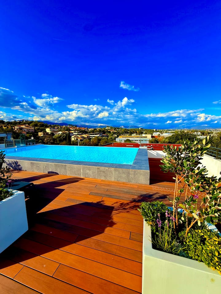 3p Exclusif Rooftop Piscine Vue Mer &Montagne Clim - Villeneuve-Loubet