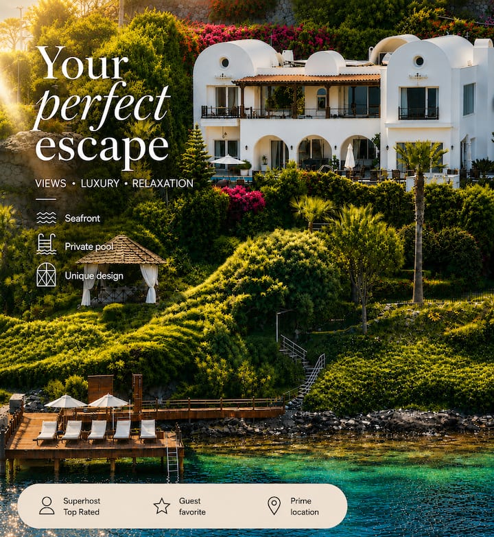 Seafront Luxury Villa With Pier, Pool & Hammam - Gündoğan
