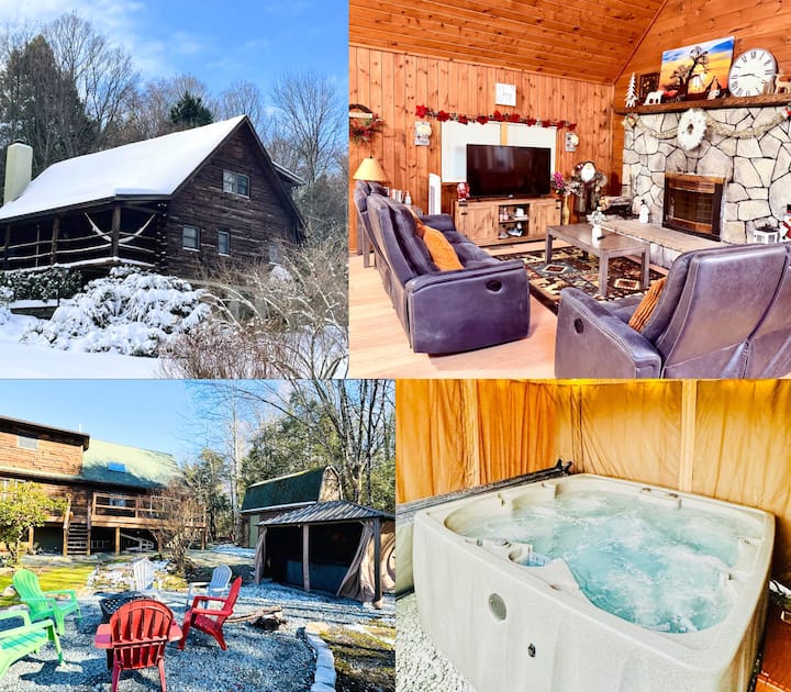 Cozy Forest Log Cabin | Hot Tub, Fire Pit, Pets Ok - Lake Wallenpaupack, PA