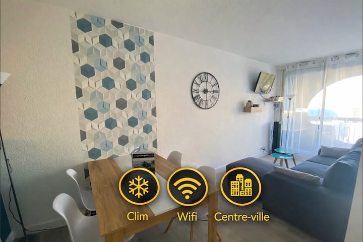 🌴T2 Centre Lgm - Clim - Wifi - Balcon 200m-mer ☀️ - La Grande-Motte