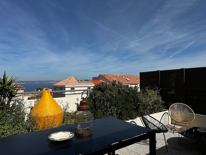 Appart 4 Pers Rooftop Vue Mer à 2 Pas De La Plage - Marsella, Francia