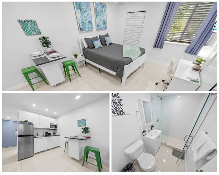 Modern Queen Studio In Miami | Kitchen + Parking - Coral Gables, FL