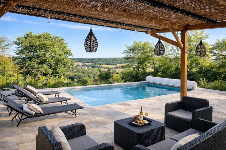 Maison Bois 4 Ch. Avec Piscine & Vue Panoramique - Montcuq