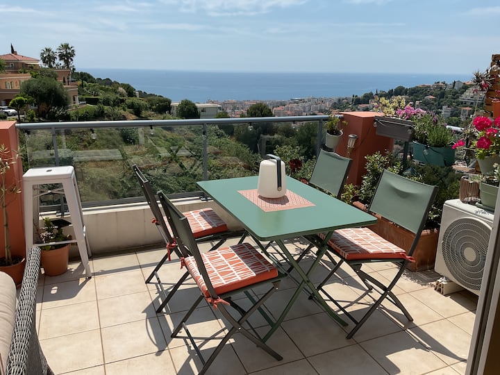 Au Calme- Lumineux -Vue Mer-terrasse -Parking - Nice