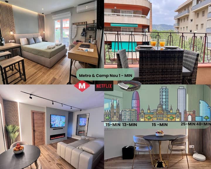 Elegant Room A/c Private Bath, Balcony, Next Metro - L'Hospitalet de Llobregat