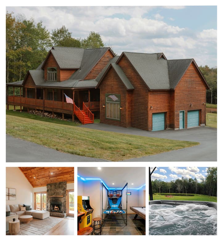 9br Log Cabin Home W/ Hot Tub & Swimmable Pond - Bethel, NY