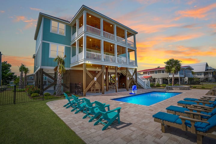 Waterfront Creek Front Home W/ Pool & Private Dock For 20 Guests - Murrells Inlet, SC