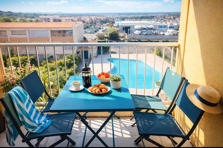 T2 Clim 1 Min Plage Conque-balcon & Piscine 4 Pers - Agde