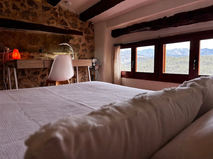 Rural Stone Home With Wood Fireplace - Miravet