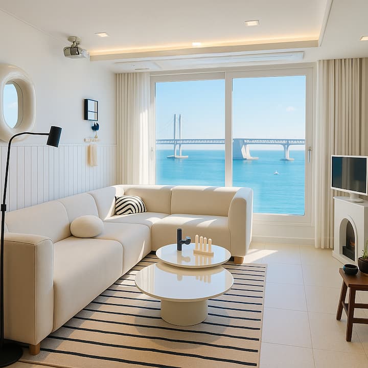 [합법숙소]광안리럭셔리콘도/3룸(거실+룸2개)/퀸침대3개/광안대교/7인20평/넷플/무료주차 - Busan