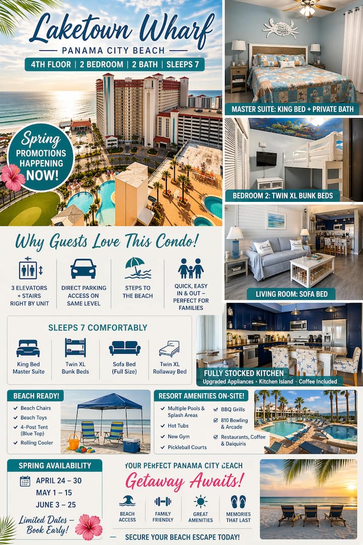 4th Lvl Condo Steps 2beach 2bedrooms 2bunk 2bath +Queen Sleeper +Rollaway Bed - Panama City Beach, FL