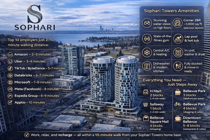 2br | Gym, Pool | Bellevue | Sophari Towers L - Kirkland, WA