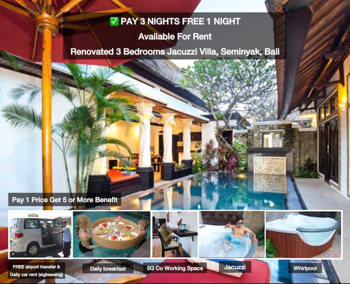 Luxury Jacuzzi 3 Bedroom Villa, Free Car,workspace - Bali