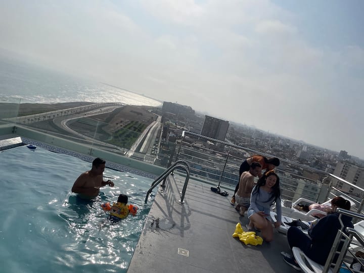 Apto Vista Al Mar Con Piscina Sauna Aeropuerto - Lima