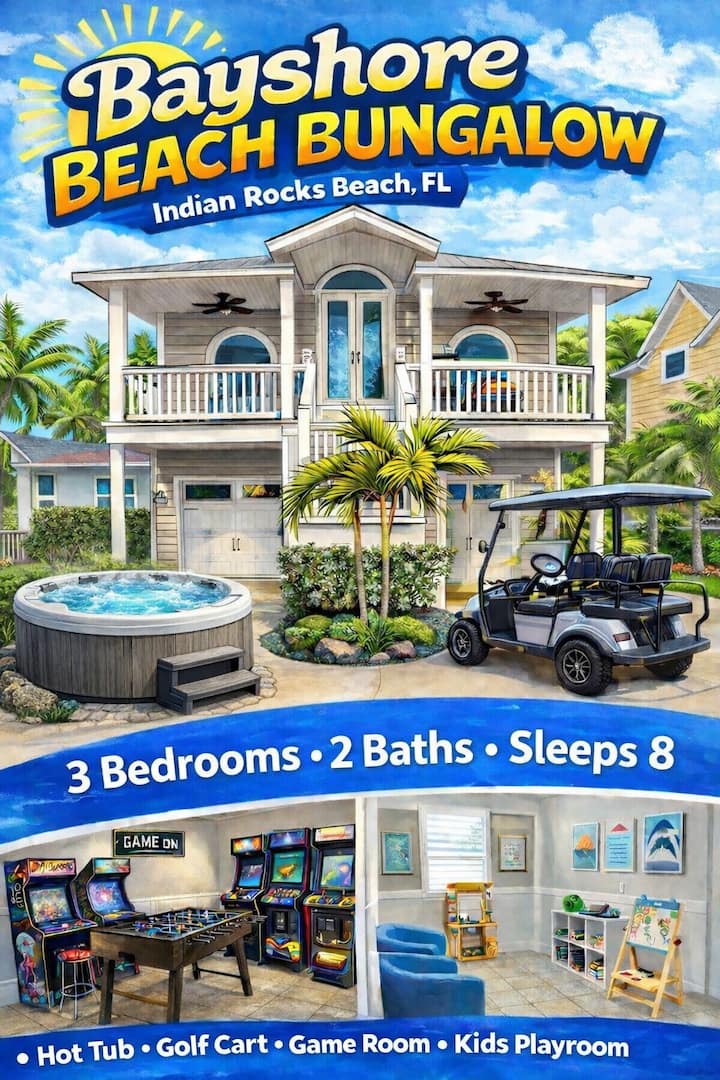 Family Friendly Home- 4 Blocks To The Beach-golf Cart, Arcade, Playroom, Hot Tub - Indian Rocks Beach, FL