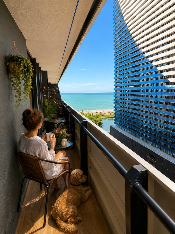 1340 Stylish Sea View + Long Balcony | Orbi City - Batum