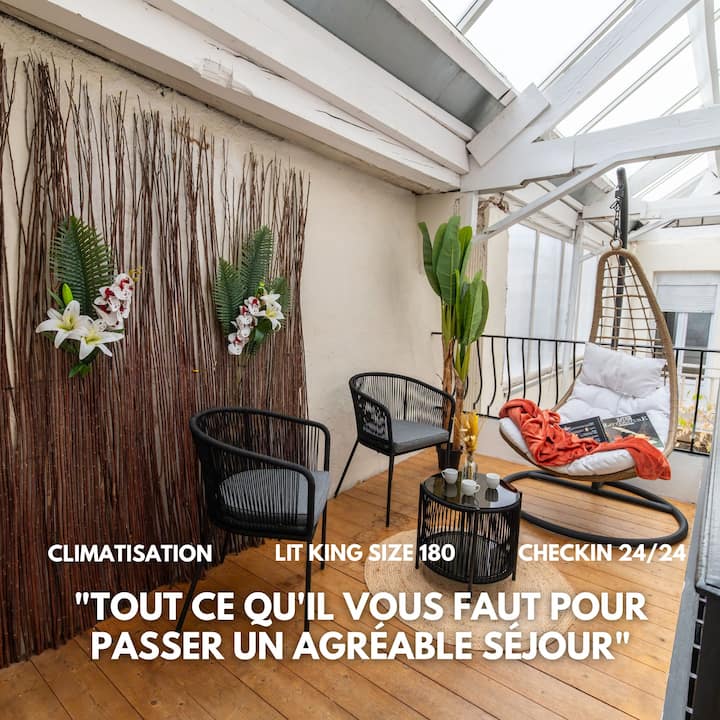 Loft Art Déco Terrasse Verrière Clim Lit King Size - Digne-les-Bains