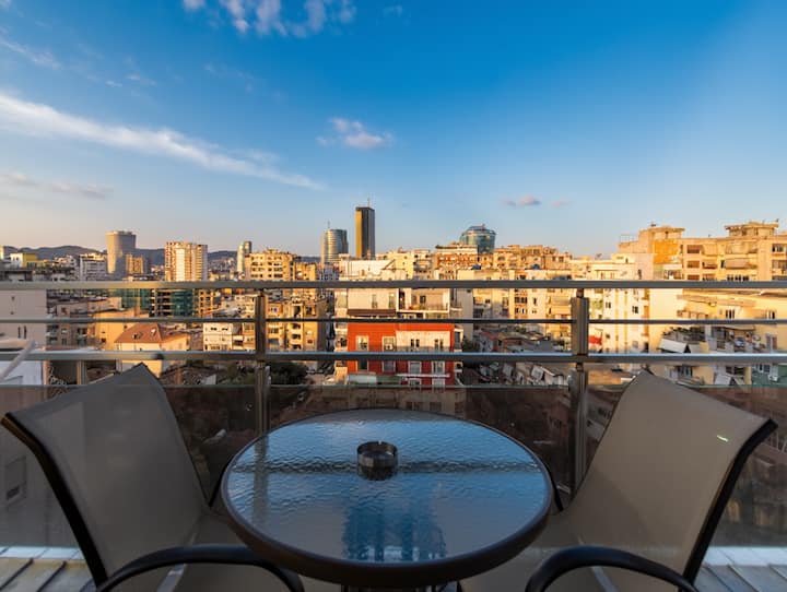 Skyline Sunset & Central Towers View - Modern 1br - Tirana