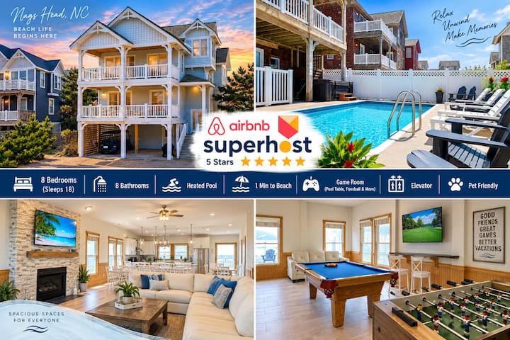 8&nbsp;Chambres à Nags Head | Piscine, Jacuzzi, Ascenseur + Chariot - Nags Head, NC