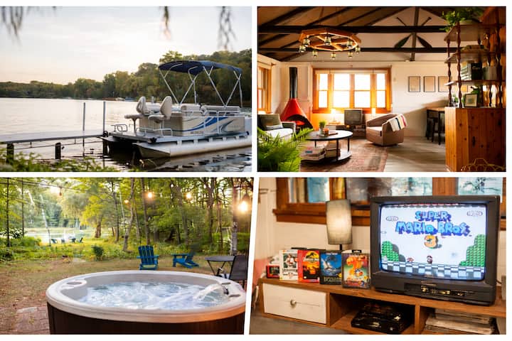 90s Nostalgic Lakehouse With Pontoon, Hottub & Vhs - Spring Lake, WI