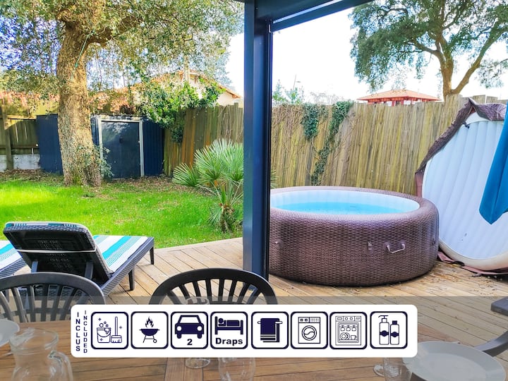 Maison En Bois /Spa Gonflable 35°/ Plage à Pied - Labenne