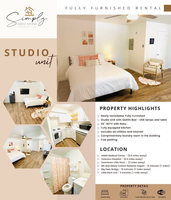 5-min To Uams | Studio Apt Ideal Extended Stay - Little Rock, AR
