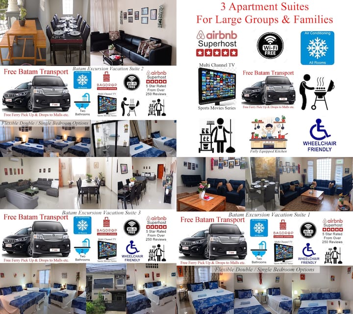 3 X Apt Suites - Up To 25 Pax. Free Transport - Batam